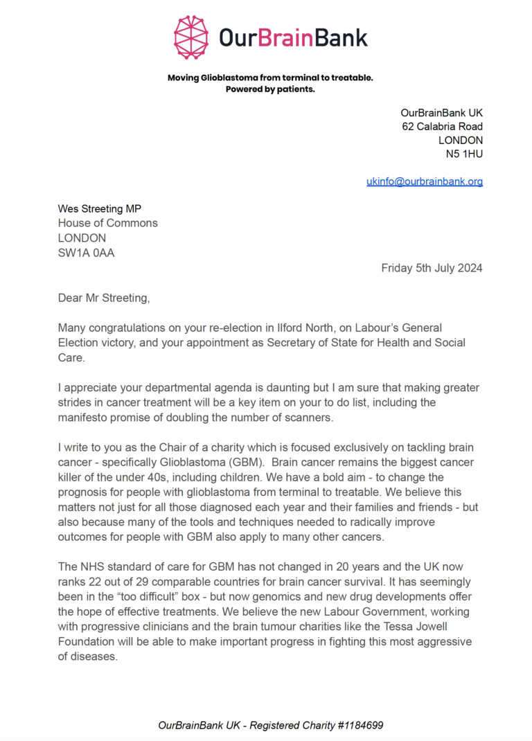 OurBrainBank writes to incoming Secretary of State for Health and ...