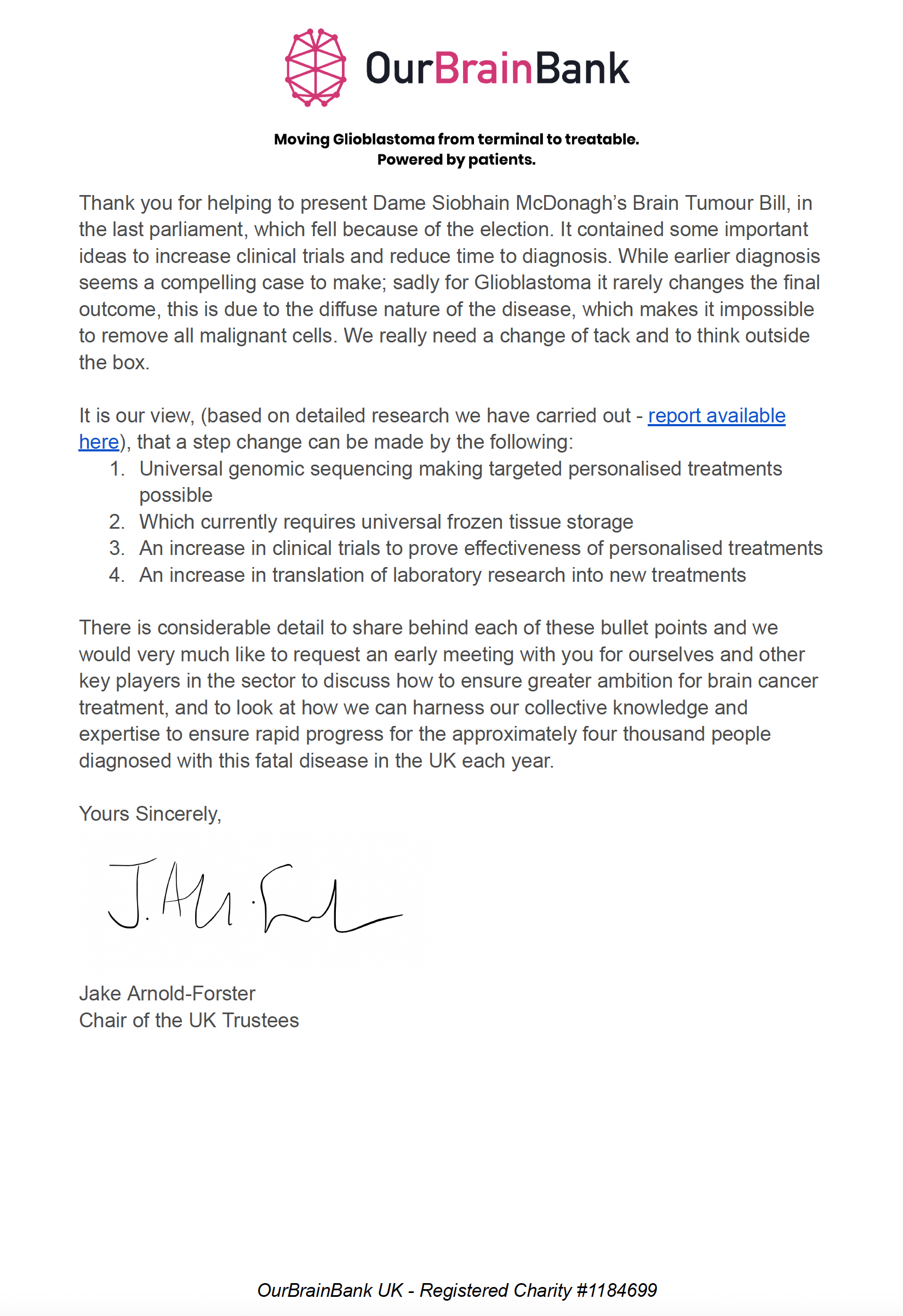 OurBrainBank writes to incoming Secretary of State for Health and ...